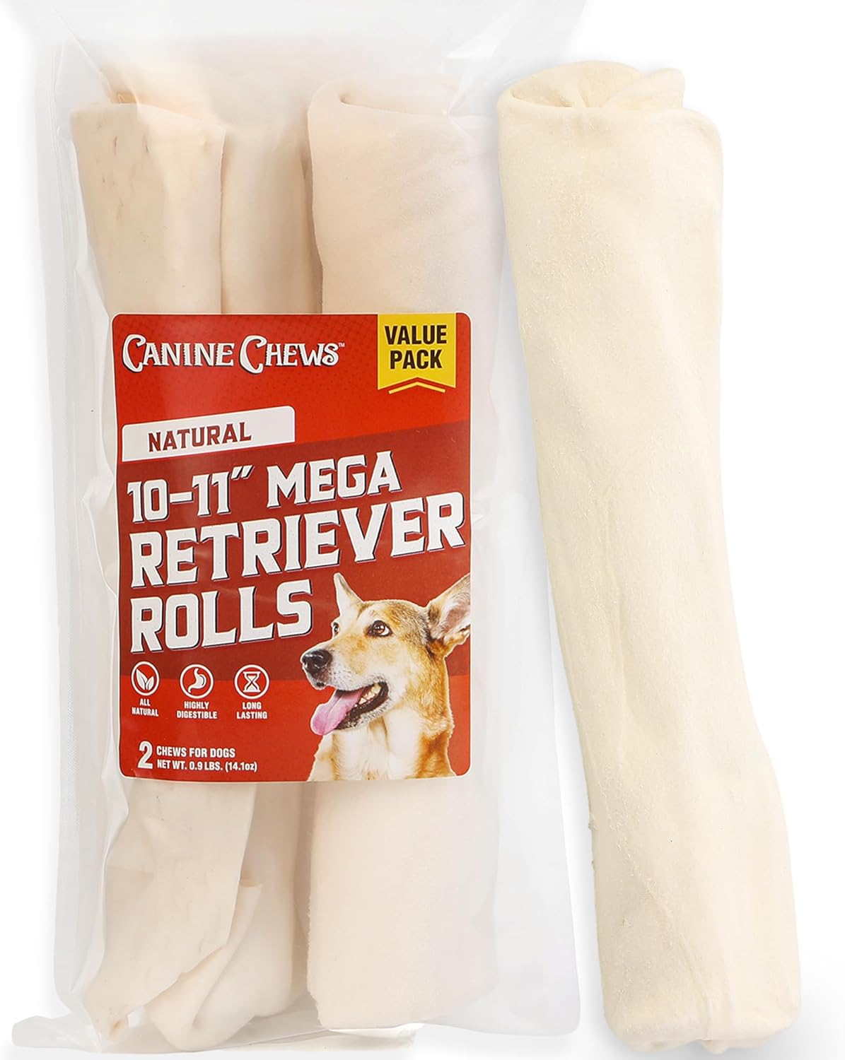 Long-Lasting Rawhide Chew for Big Dogs – MEGA Retriever Rolls by Canine ...